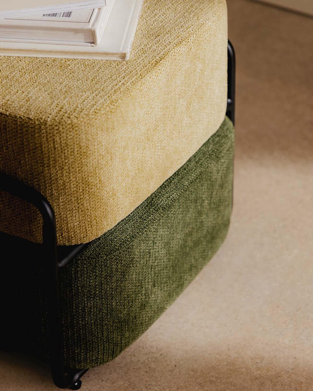Rechteckiger Pouf mit Abnehmbarem Kissen aus Elin-Stoff - themasie.com