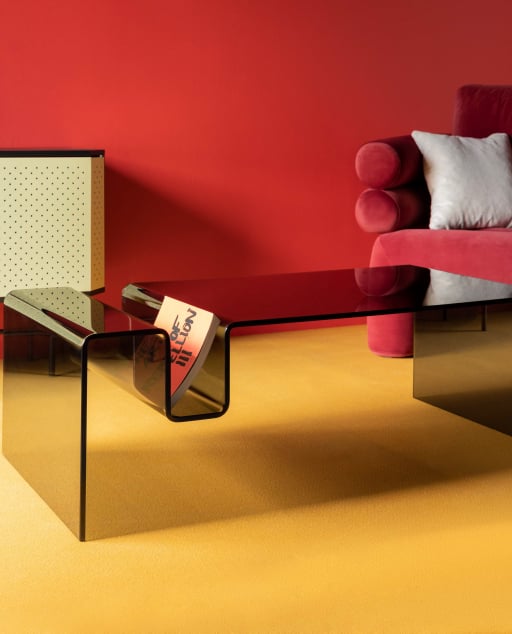 Mesa De Centro Rectangular De Cristal Curvado Adit