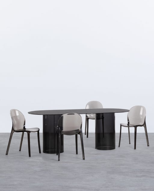 Set de Table de Salle à Manger Ronde en Verre Trempé Kolu et 4 Chaises ...