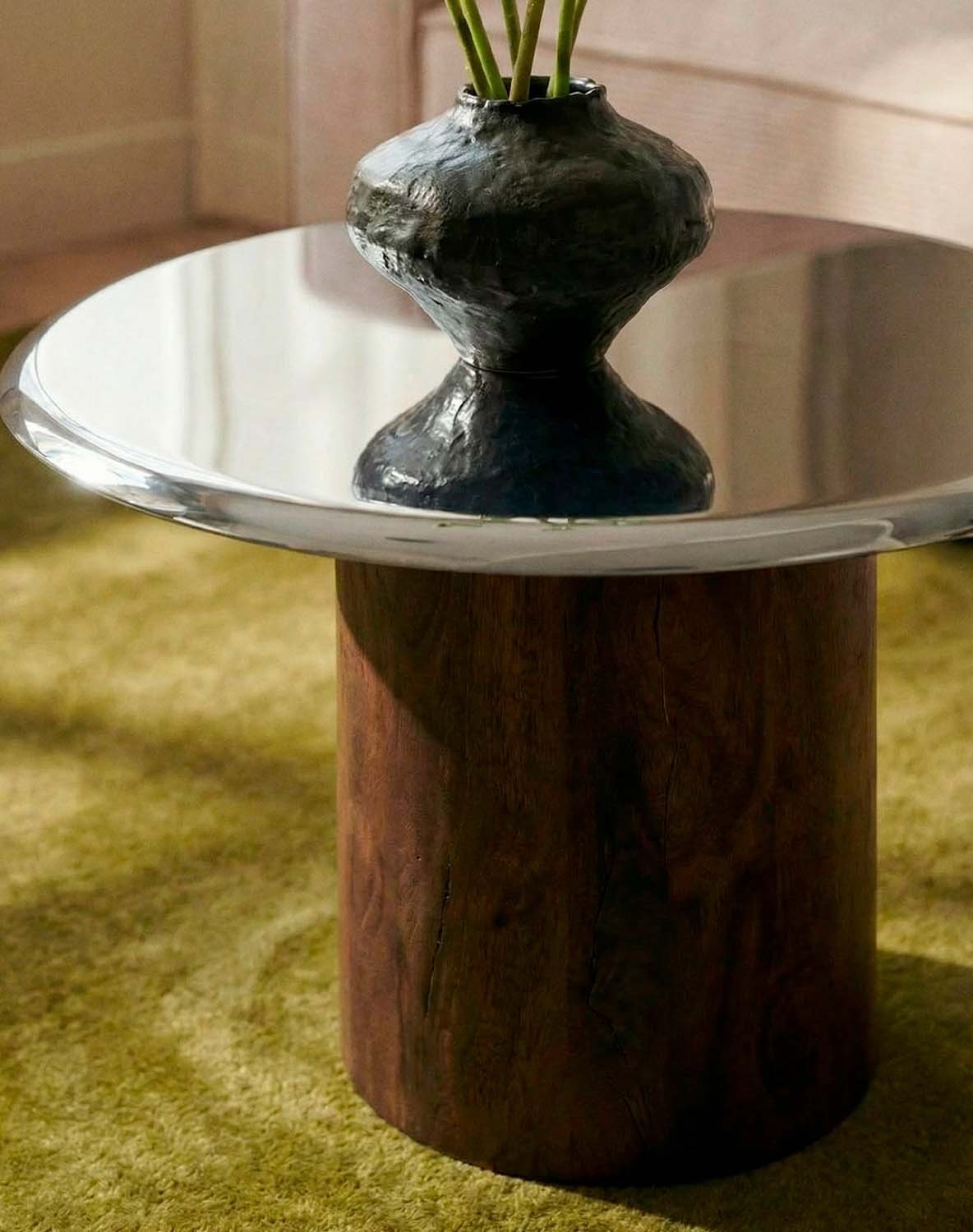 Table d'Appoint Ronde en Bois de Manguier et Métal (Ø50 cm) Fabio ...