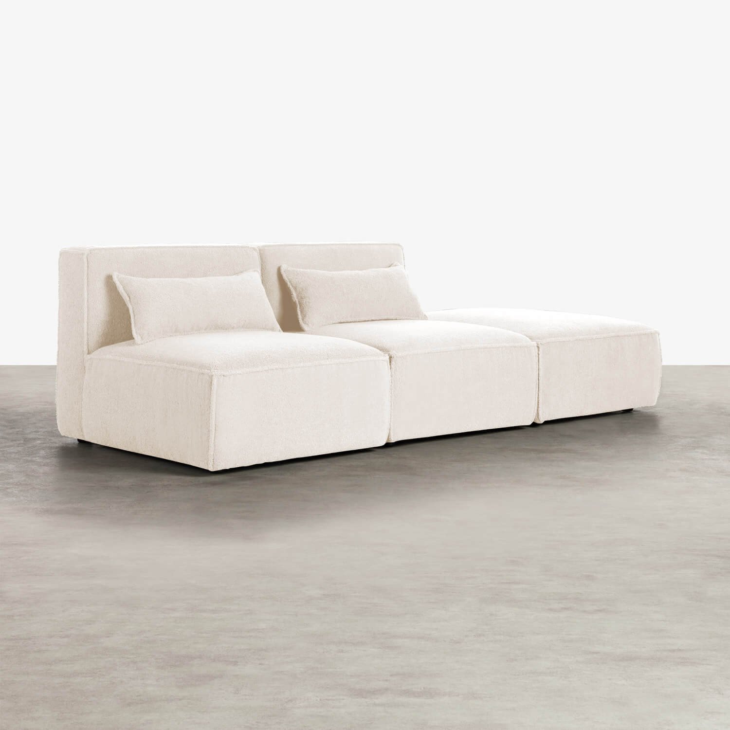 Divano Modulare 2 Pezzi con Pouf in Tessuto Bouclé Kilhe - themasie.com