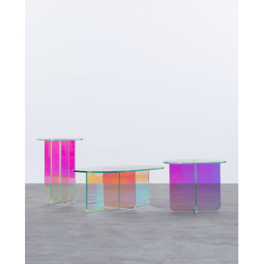 Set of Iridescent Tempered Glass Side Table and Coffee Table Iris ...