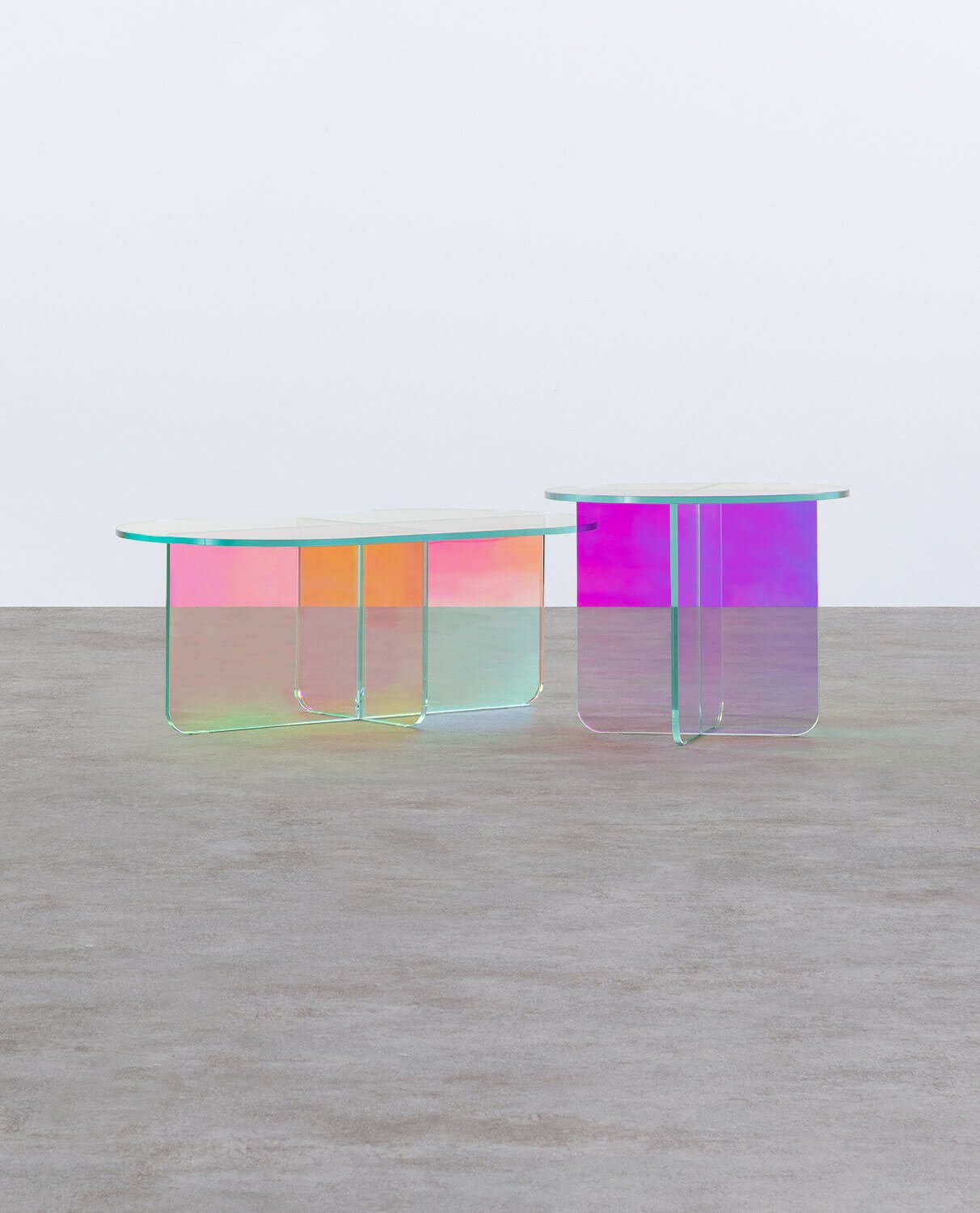 Set of Iridescent Tempered Glass Side Table and Coffee Table Iris ...