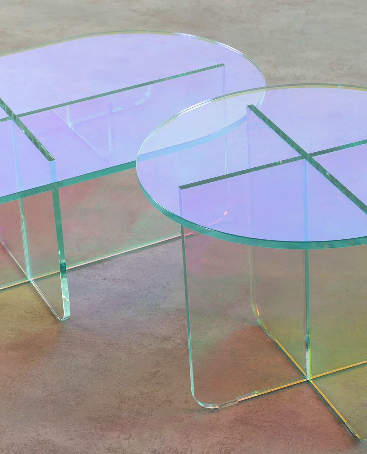 Set of Iridescent Tempered Glass Side Table and Coffee Table Iris ...