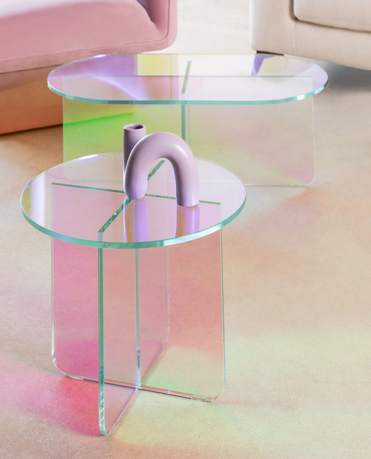 Set of Iridescent Tempered Glass Side Table and Coffee Table Iris ...