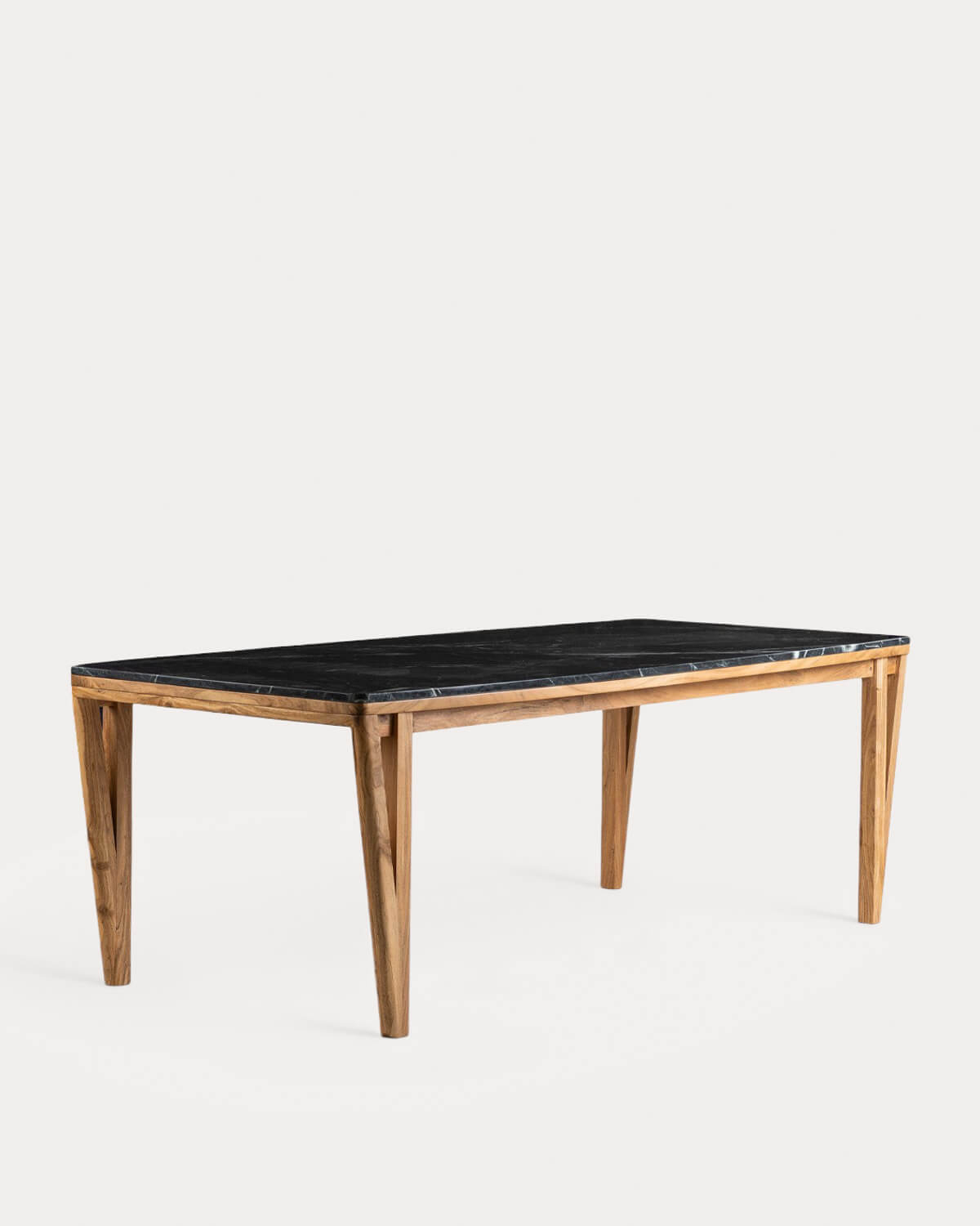 Rectangular Outdoor Table in Marble and Acacia Wood (220x100 cm) Mundy ...